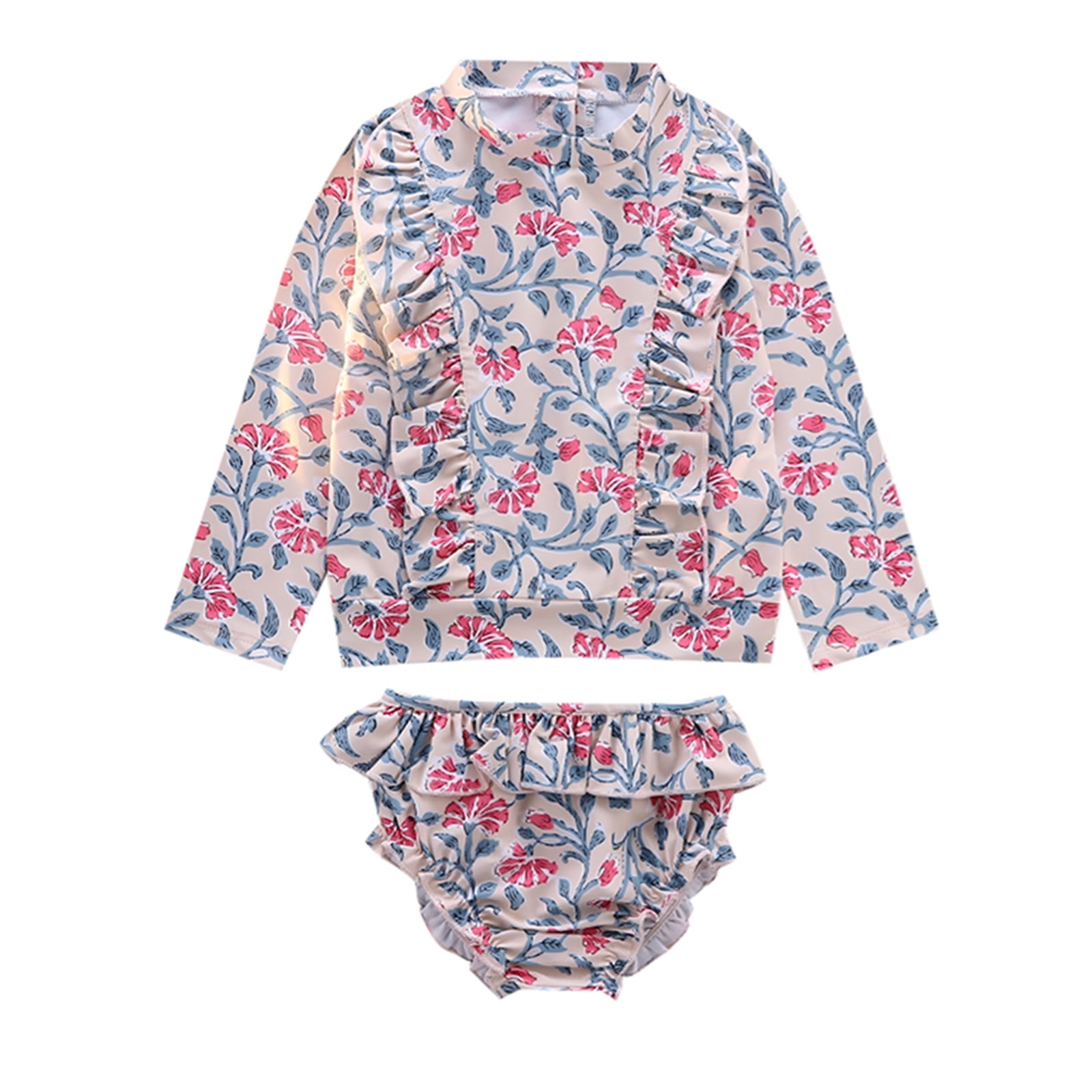 Girls Swimsuit Summer Beach Sunscreen Long Sleeve Cover Up Tops Ruffles ...