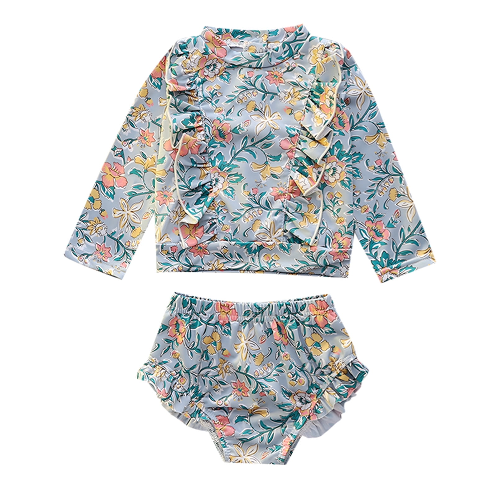 Girls Swimsuit Summer Beach Sunscreen Long Sleeve Cover Up Tops Ruffles ...