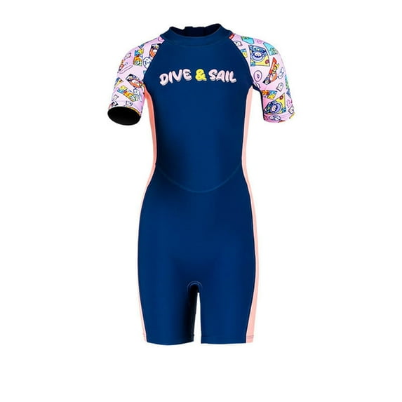 Girls Swimsuit Summer Color Block Print Short Sleeve Upf Sun One Piece ...