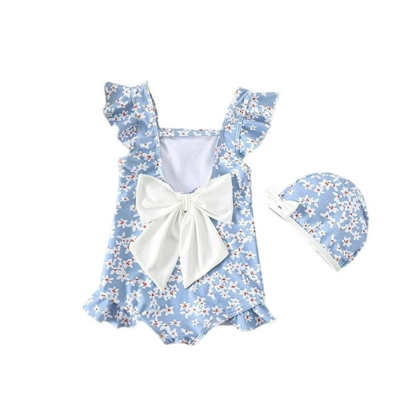 Girls Swimsuit Summer Floral Print Sleeveless Square Collar One Piece ...