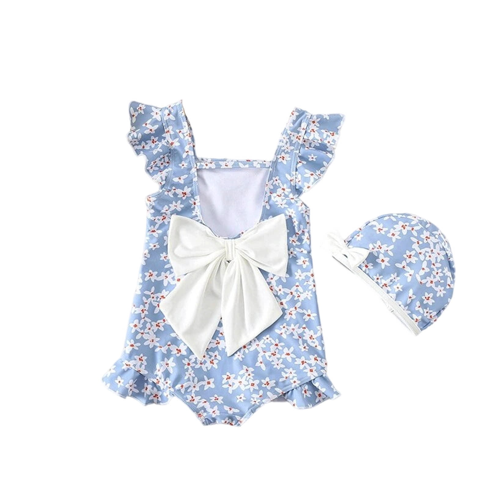 Girls Swimsuit Summer Floral Print Sleeveless Square Collar One Piece ...