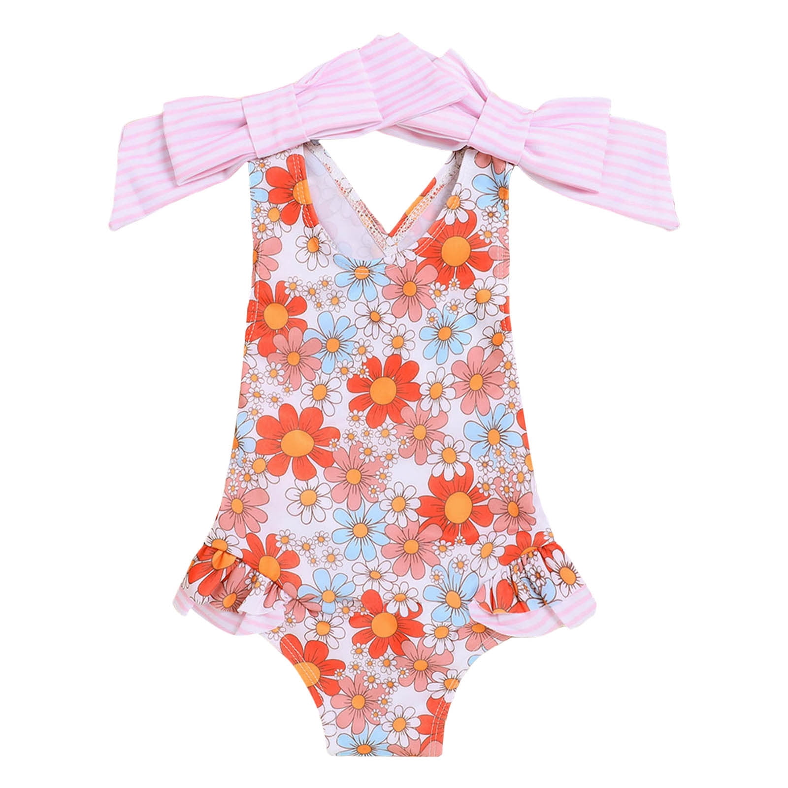 Girls Swimsuit Summer Kids Sleeveless Swimwear Floral Prints Backless ...