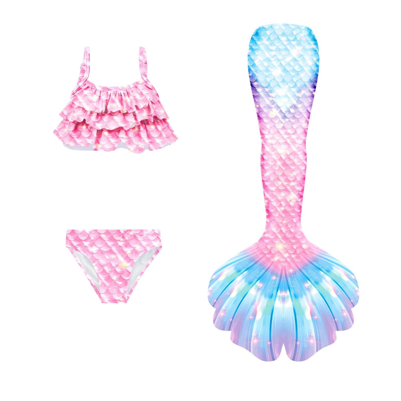 Girls Swimsuit Summer Split Swimsuits Rainbow Color Ruffles Bikini Tops ...