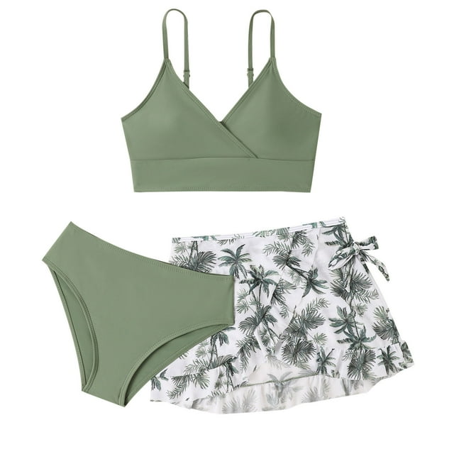 Girls Swimsuit Swimming Pool 3 Piece Bathing Suit Tropical Print Bikini ...