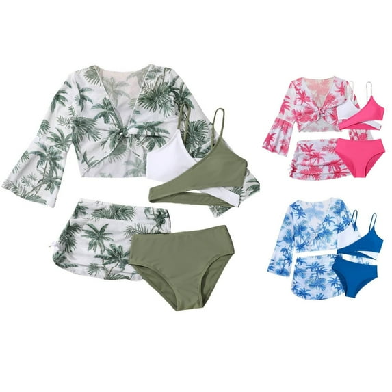 Girls Swimsuit Tankini Set Rash Guard Long Sleeve Swimsuit 4 Piece ...