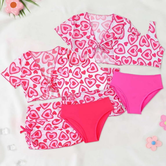 Girls Swimsuit Teen Cute Bathing Suits Kids 4 Piece Tropical Print ...