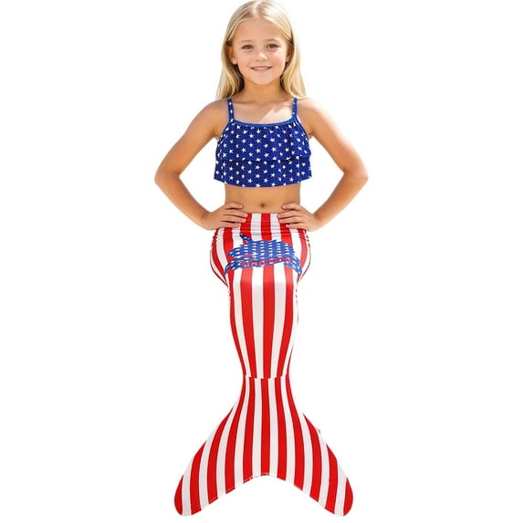 Girls Swimsuit Toddler Rash Guard 3 Piece Set Stripe Printed Tail Set ...