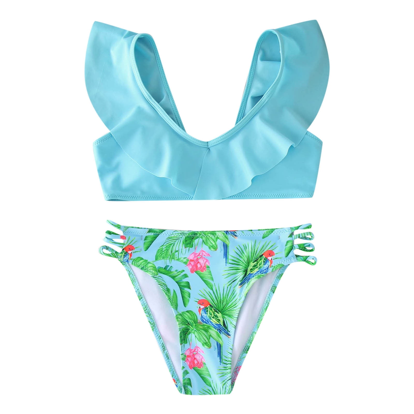 Girls Swimsuit,Toddler Summer Girls Leaves Printed Ruffles Two Piece ...