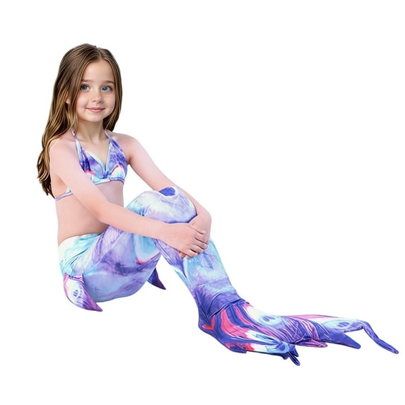 Girls Swimsuit Two Piece Printed Top and Sparkly Tail Skirt for Kids ...