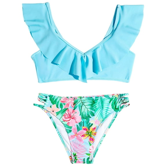 Girls Swimsuit Two Piece One Shoulder Bathing Suit with Chest Pad Color ...