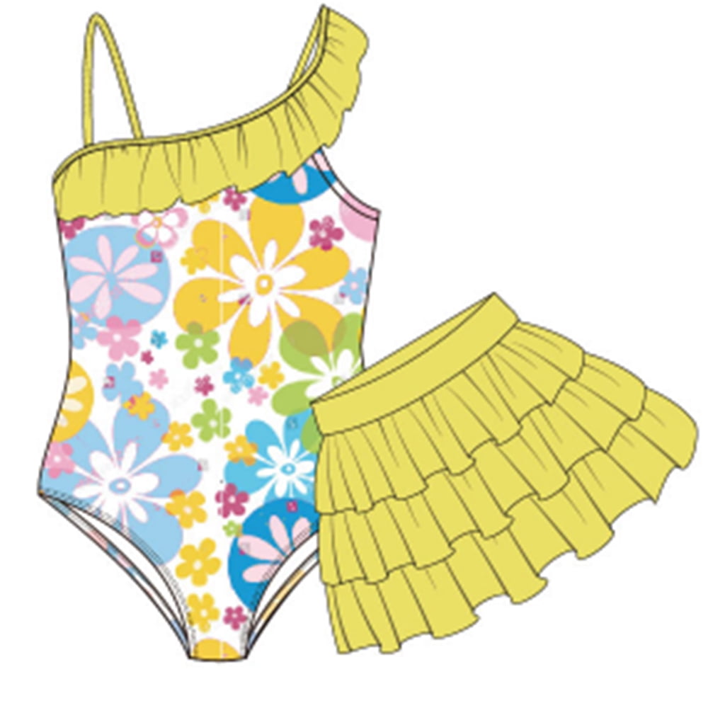 Girls Swimsuit Two Piece One Shoulder Girls Swimsuit Floral Print Girls ...