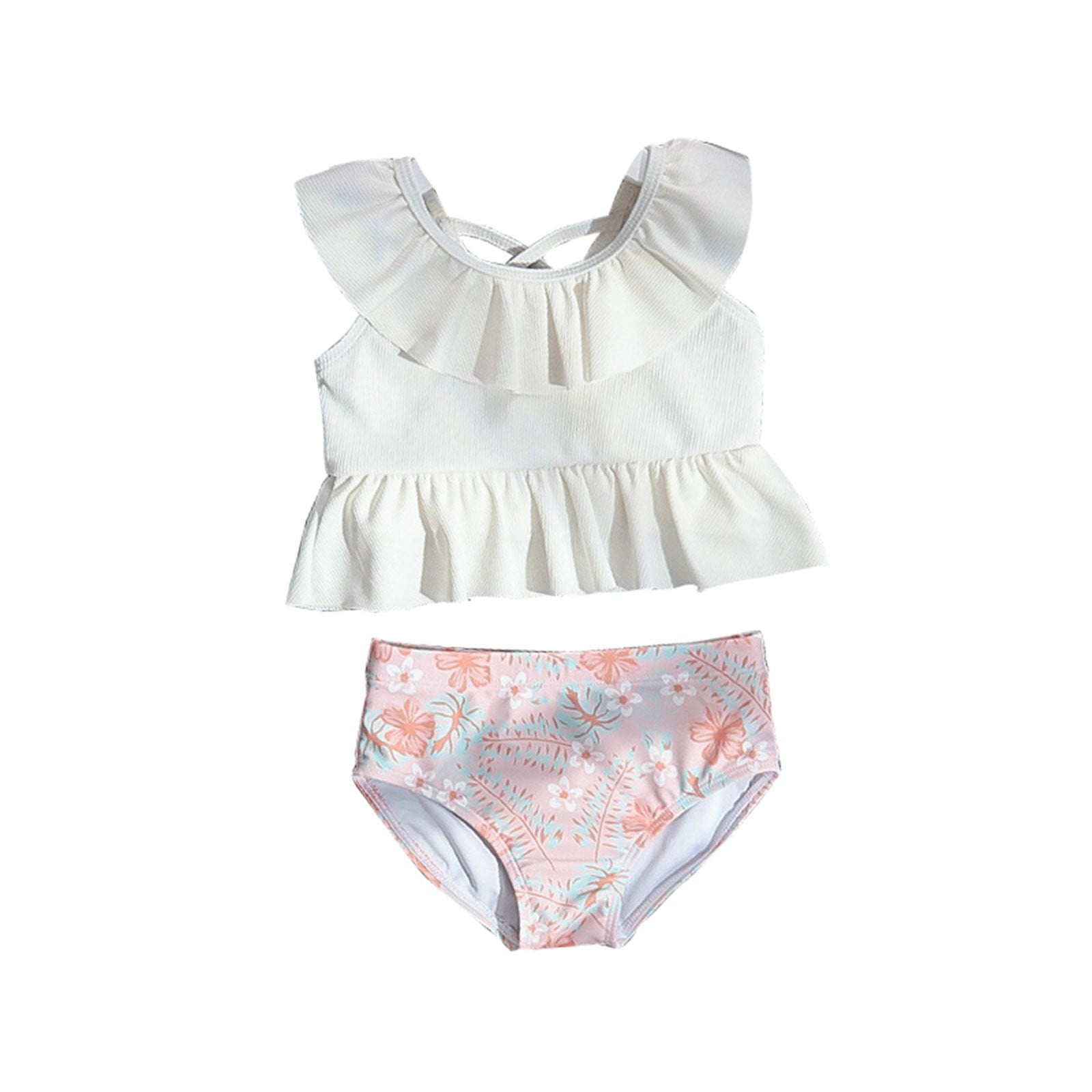 Girls Swimsuit Two Piece Ruffle Bathing Suit Girls Flower Swimwear ...