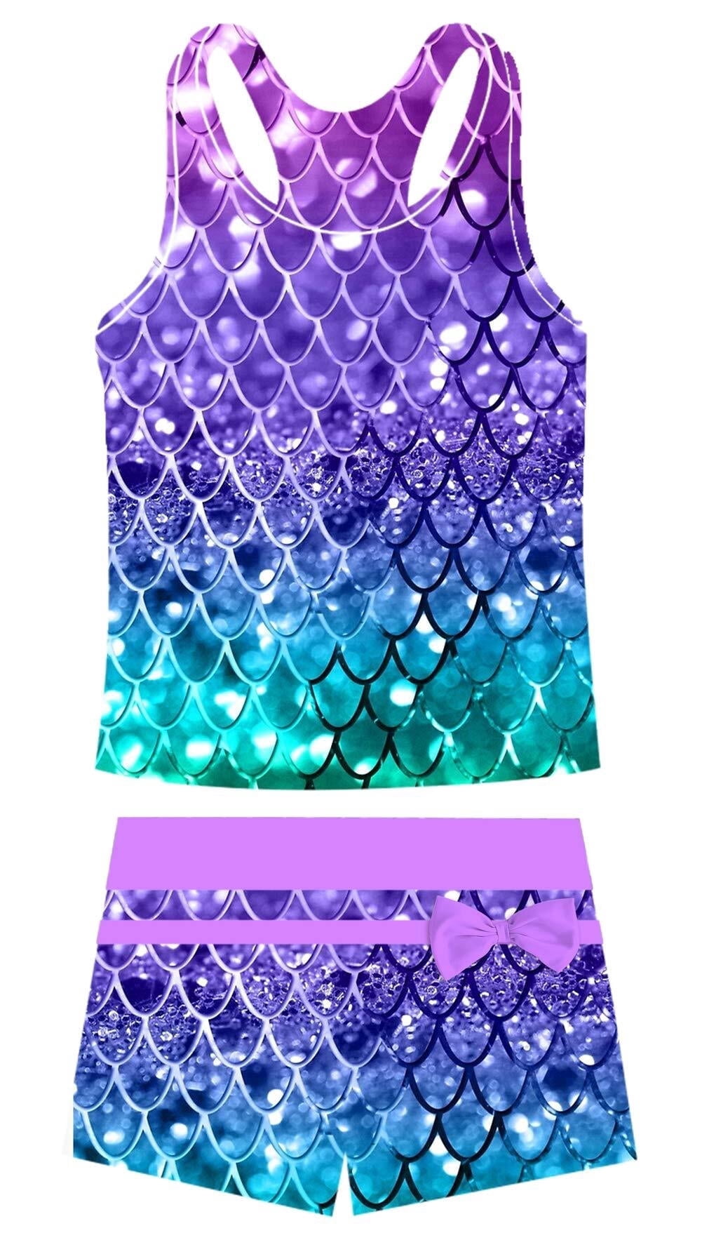 Girls Swimsuit Two Piece Set Tankini Crop Top Swim Shorts Bathing Suit ...