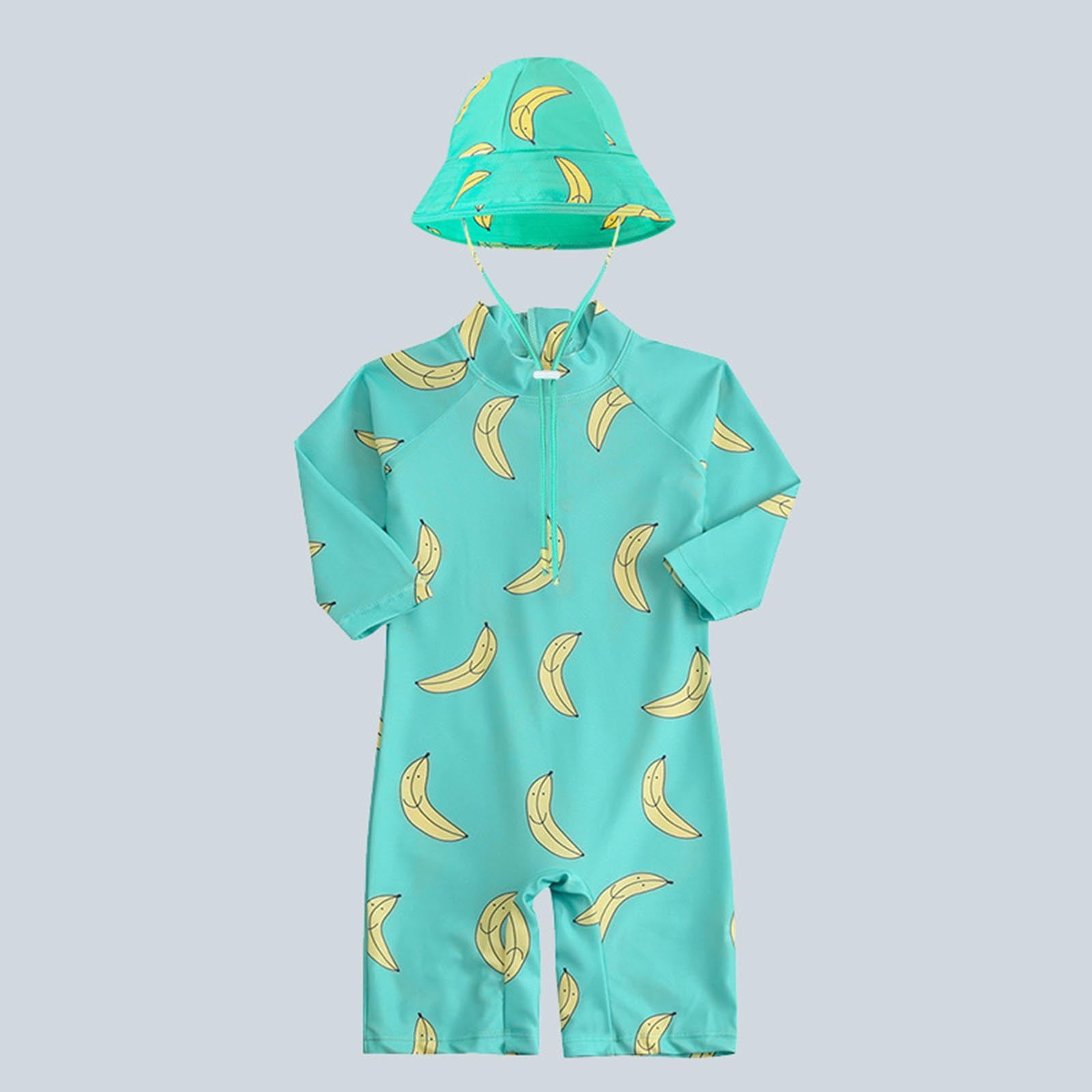 Girls Swimsuits 2 Piece Long Sleeve swim top with Swim Hat Swimsuit Set ...