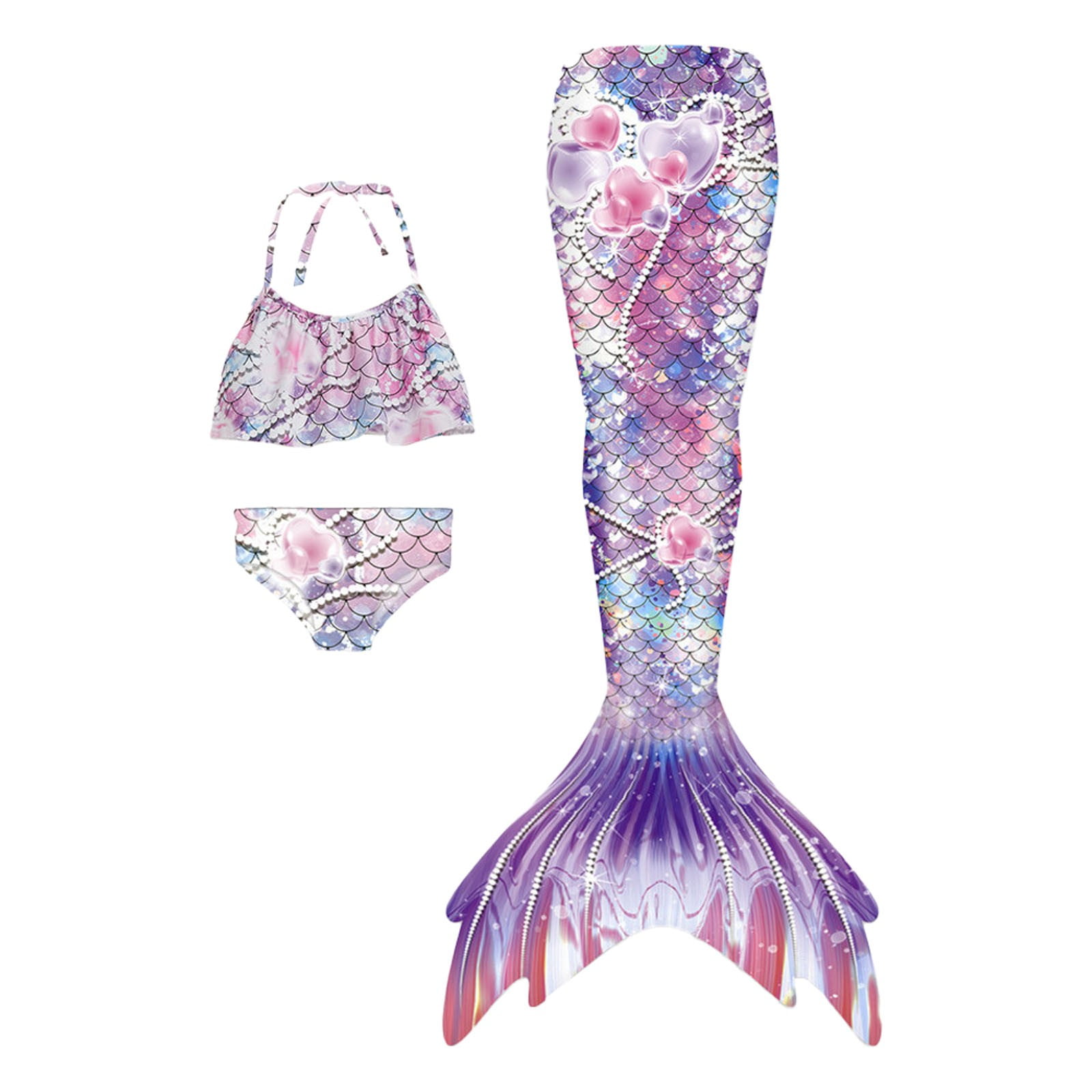 Girls Swimsuits 3 Piece Bathing Suits Bikini Fish Tail Set 3 9 Years ...