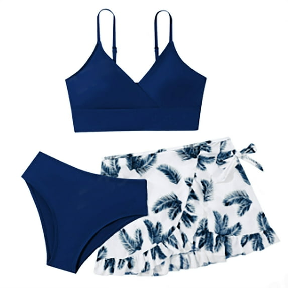 Girls Swimsuits 3 Piece Swimwear Bikini Set with Skirt And Padded Top ...