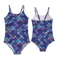 Girls Swimsuits 3D Digital Printed Fishscale Big Swimwear Dark Blue ...
