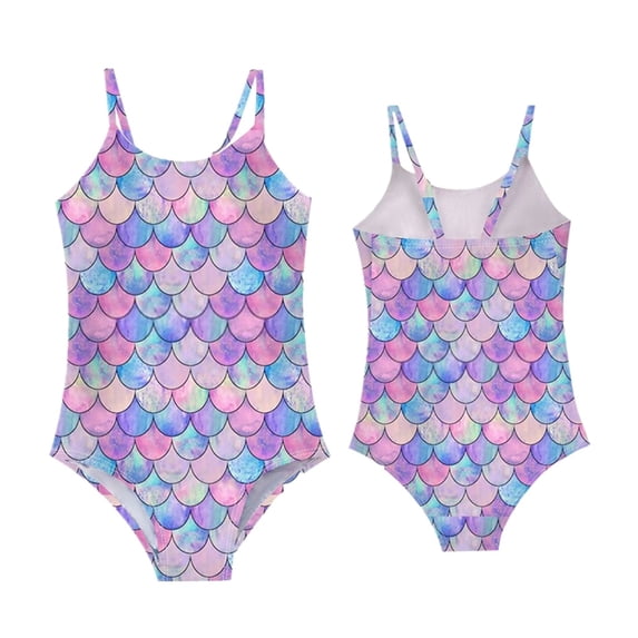 Girls Swimsuits 3D Digital Printed Fishscale Big Swimwear Sky Blue ...