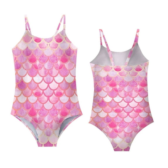 Girls Swimsuits 3D Printed Fishscale Kids Swimwear Light Pink - Walmart.com
