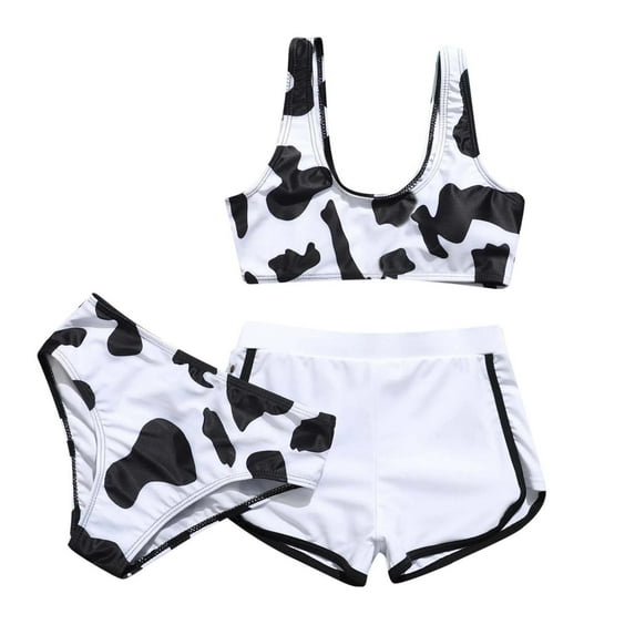 Girls Swimsuits Back Summer Crisscross Cute Cow Three Piece Floral ...