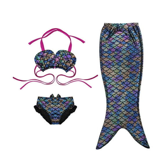 Girls Swimsuits Bikini 3 Piece Separates Scale Design Tankini Top Swim ...