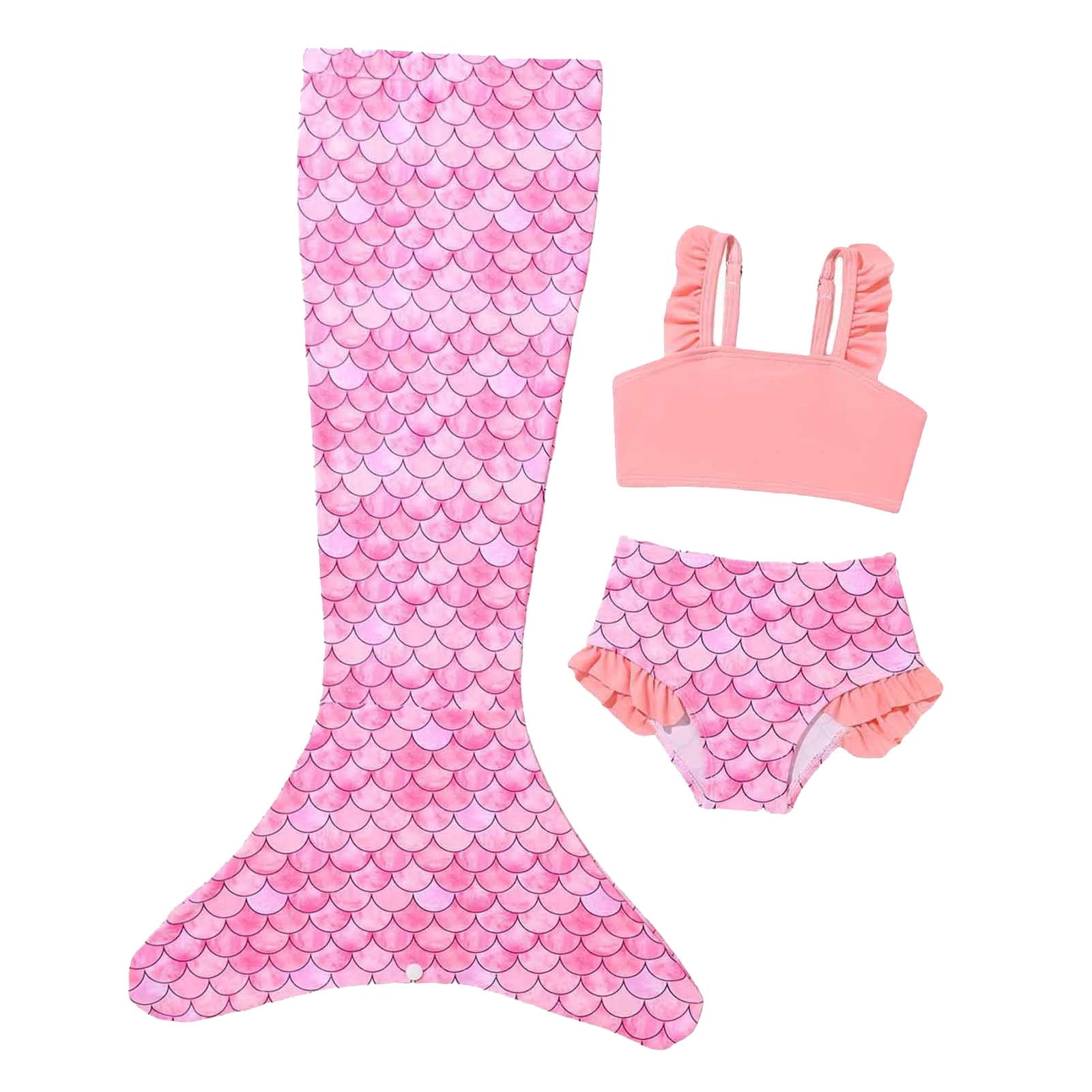 Girls Swimsuits Bikini Sets Mermaid Summer Girls Printed Ruffles Three 7403