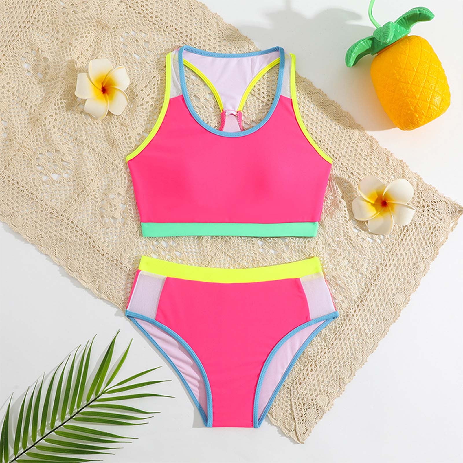 Girls Swimsuits Plain Color Girls Swimsuit with Shorts Girls Two Pieces ...