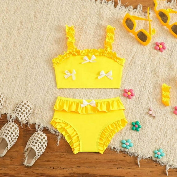 Girls Swimsuits Cute Bow Ruffle Strap Bathing Suit Swimwear for Girls 2 ...