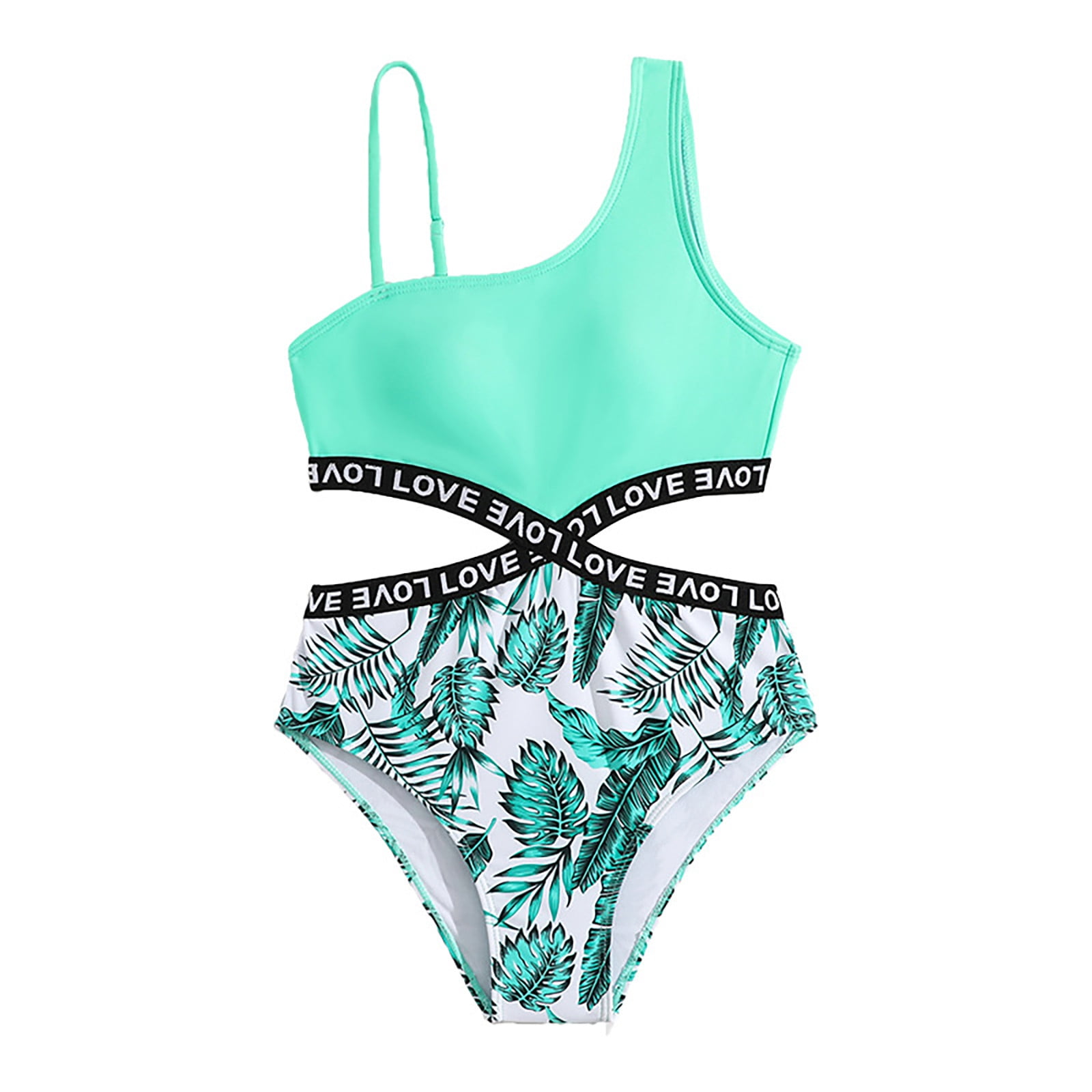 Girls Swimsuits Cute One Piece Bathing Suit Floral Tropical Cutout Wear ...