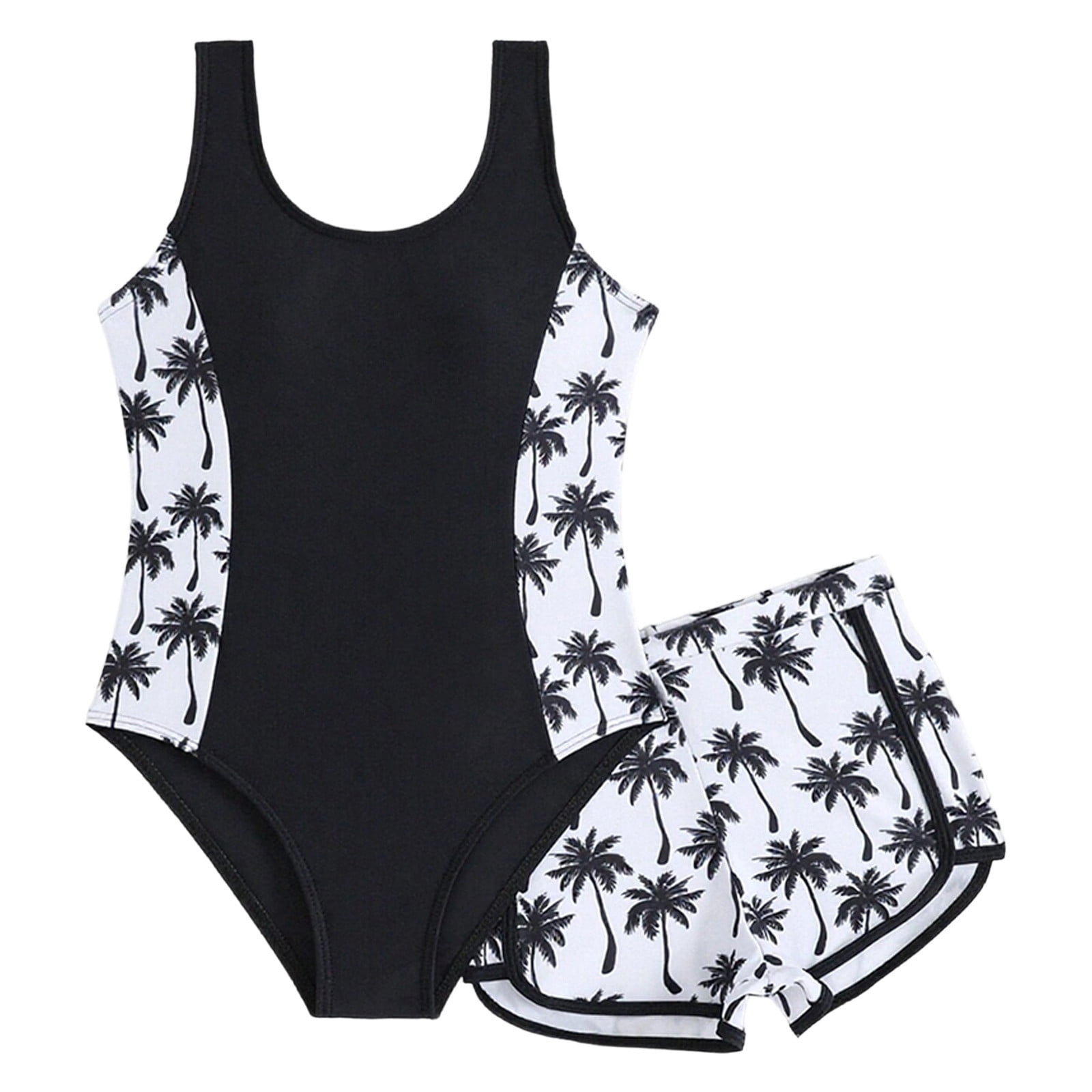 Girls Swimsuits Floral Print Sleeveless Teen Pool Water Park Bathing ...