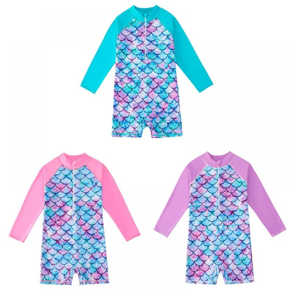 Girls Swimsuits Rash Guard Set Long Sleeve Bathing Suit Liner Swimwear ...