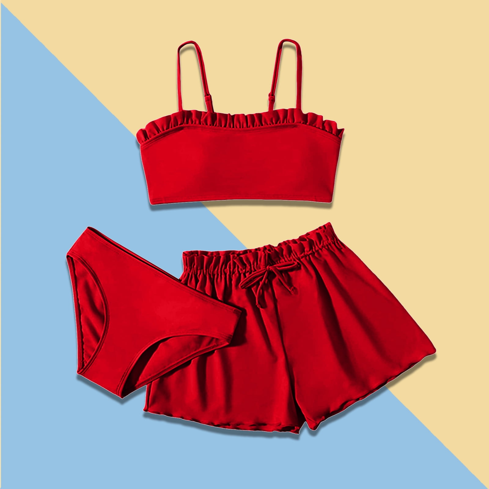 Girls Swimsuits Set 3 Piece Beach Bikini Swimwear Set with Shorts Cover ...