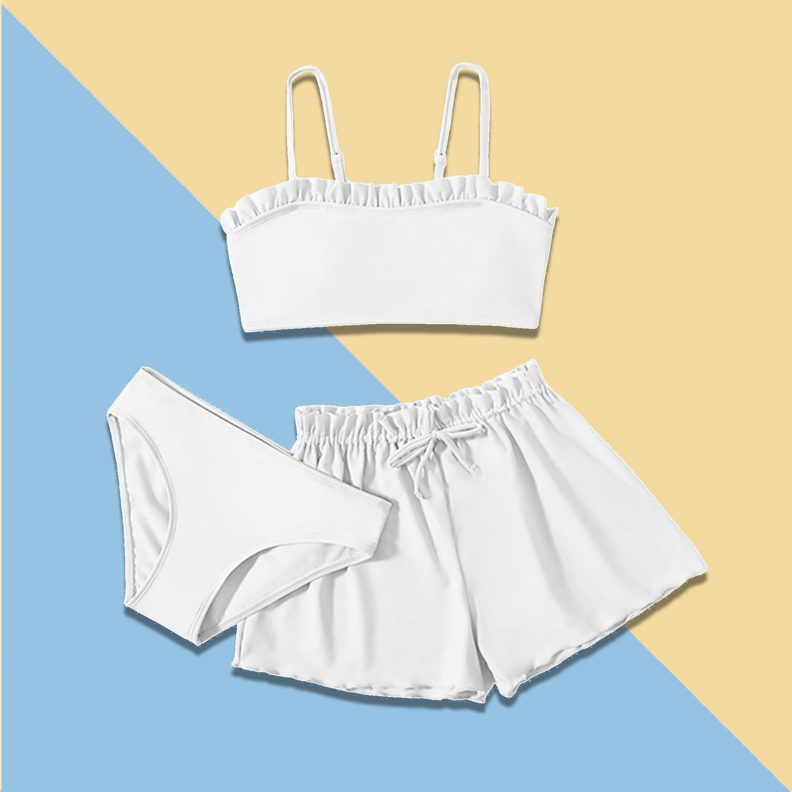 Girls Swimsuits Set 3 Piece Beach Tankini Set with Shorts Cover up ...