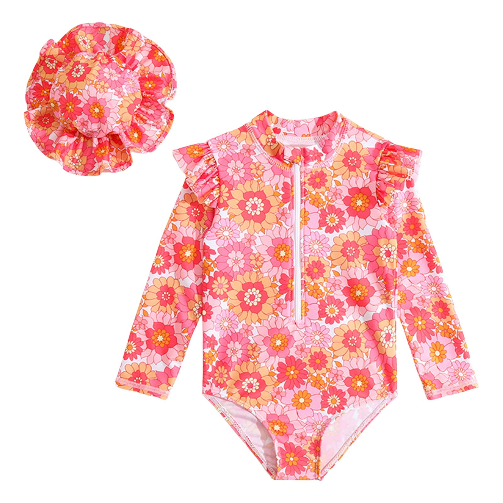 Girls Swimsuits Size 10-12 Long Sleeve Floral Prints Swimwear Beach ...