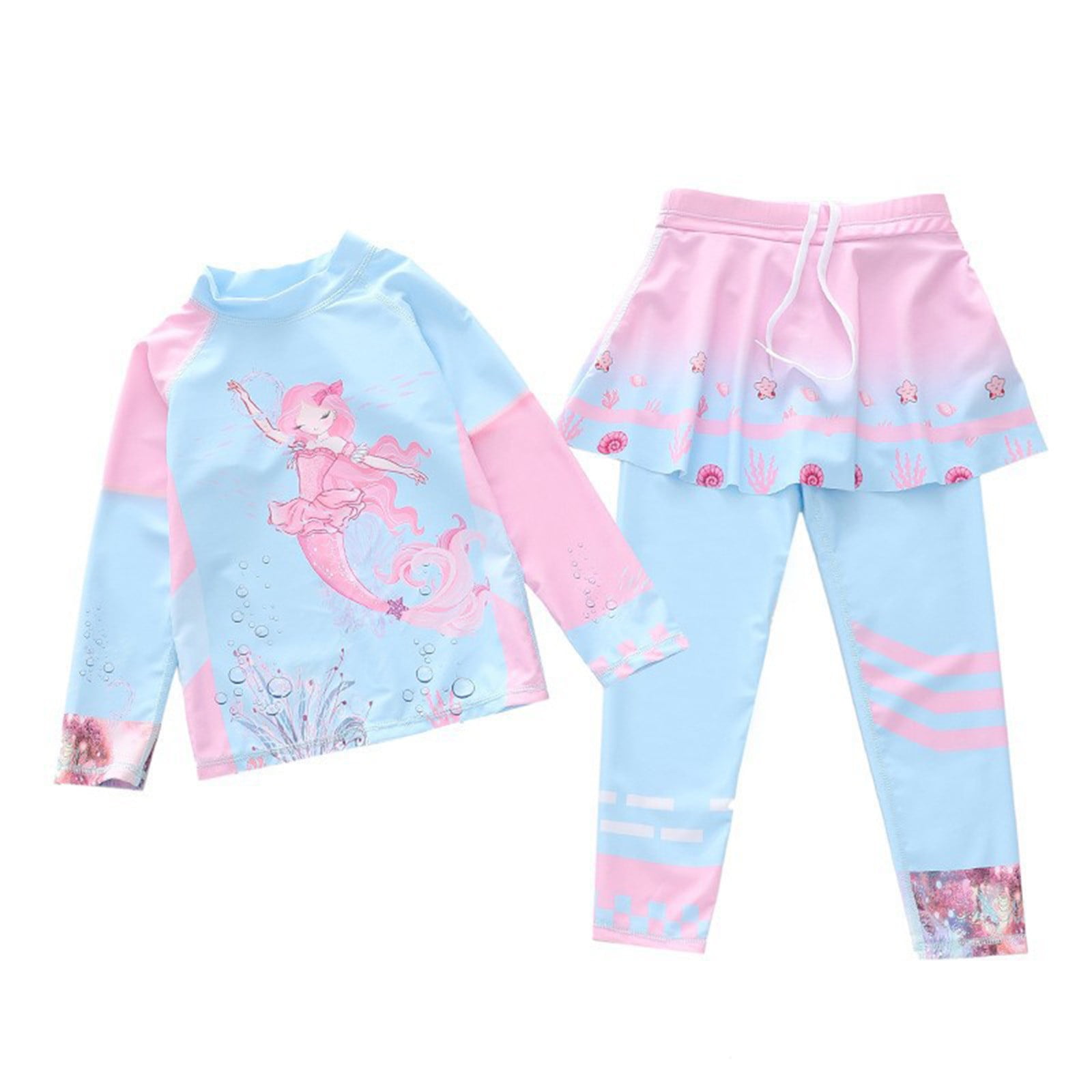 Girls Swimsuits Two Piece Cute Cartoon Print Sun Bathing Kids Swimwear ...