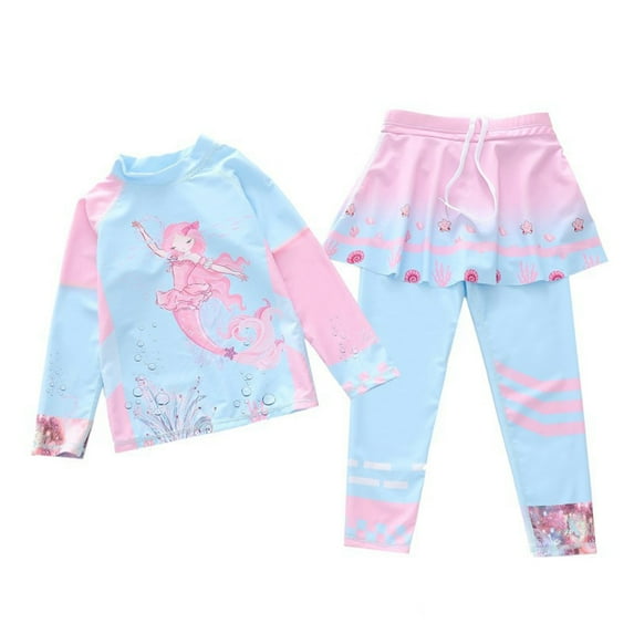 Girls Swimsuits Two Piece Cute Cartoon Print Sun Bathing Kids Swimwear ...