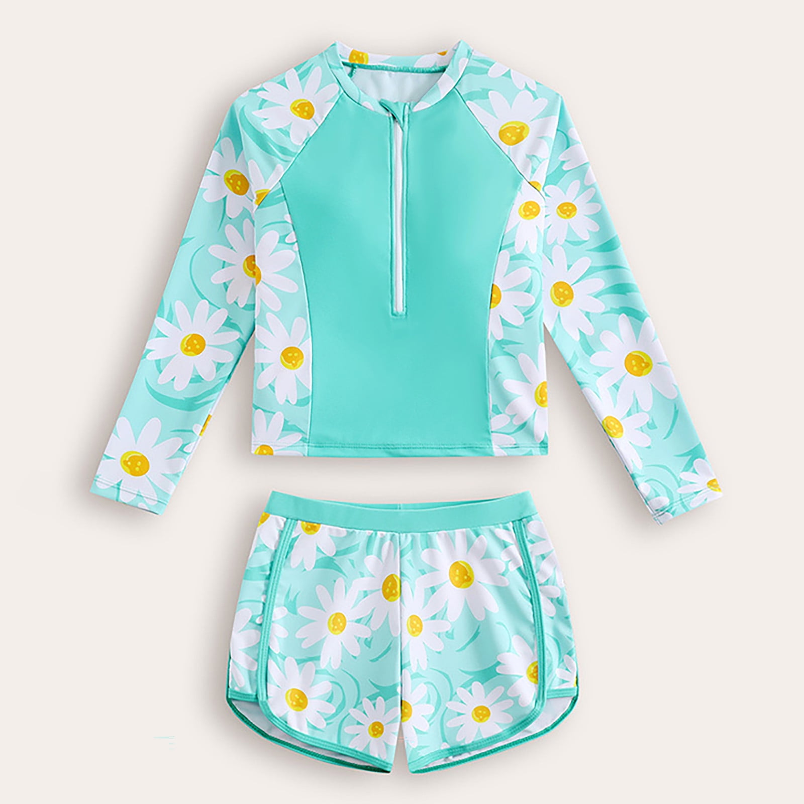 Girls Swimwear Long Sleeve Rash Guard Bikini Set UPF 50+ Sun Two Piece ...