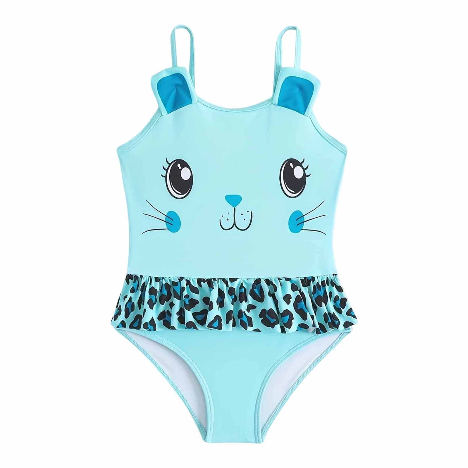 Girls Swimwear One Piece Cat Print Cute Ruffle Bathing Suit for Toddler ...