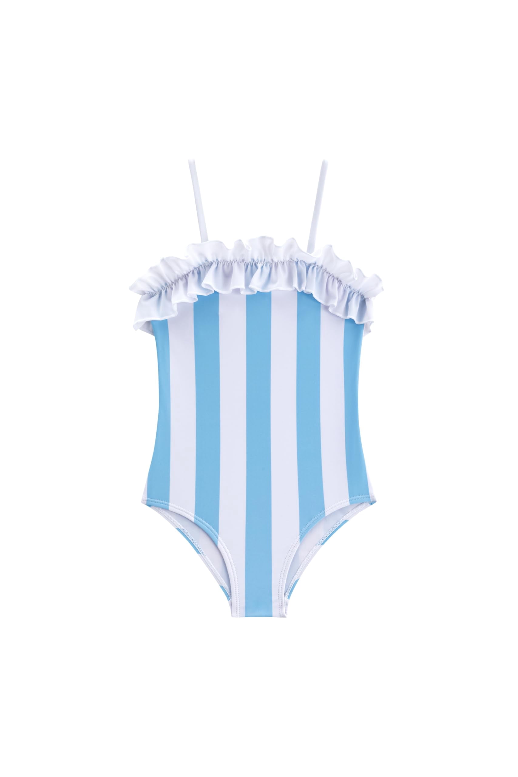 Girls Swimwear One Piece Striped Ruffle Trim Flounce Beach Bathing Suit ...