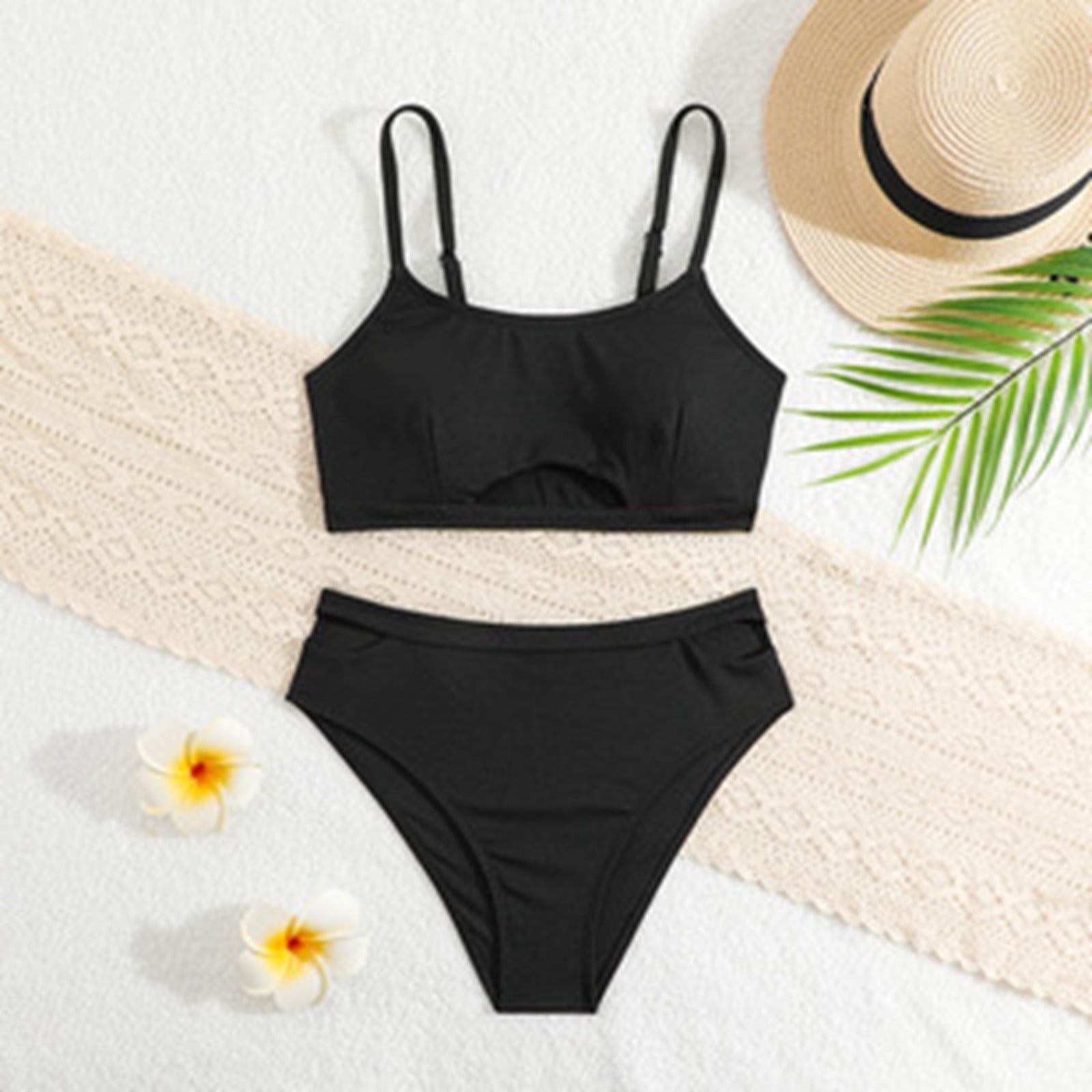 Girls' Swimwear Plain Color Girls Swimsuit with Shorts Two Piece Bikini ...