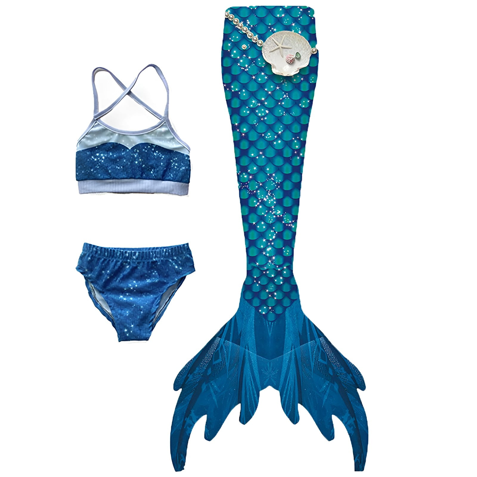 Girls Swimwear Set Themed Swimsuit With Swim Shorts Fish Tail Pool ...