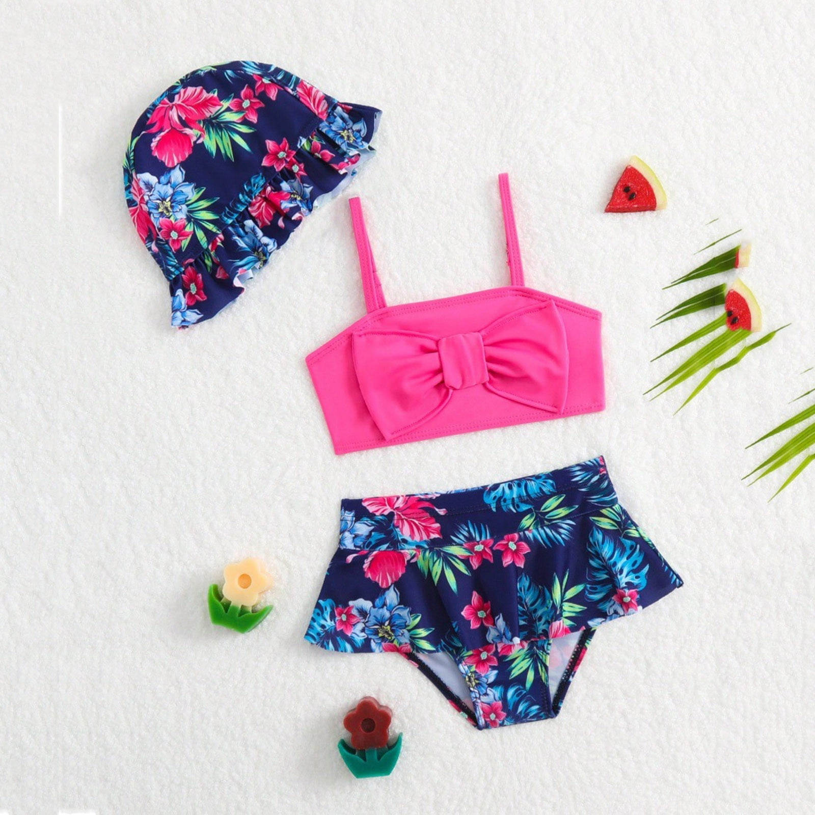 Girls Swimwear Size 7-8 Floral Printing Bikini Swimsuit Loose Fit Cute ...