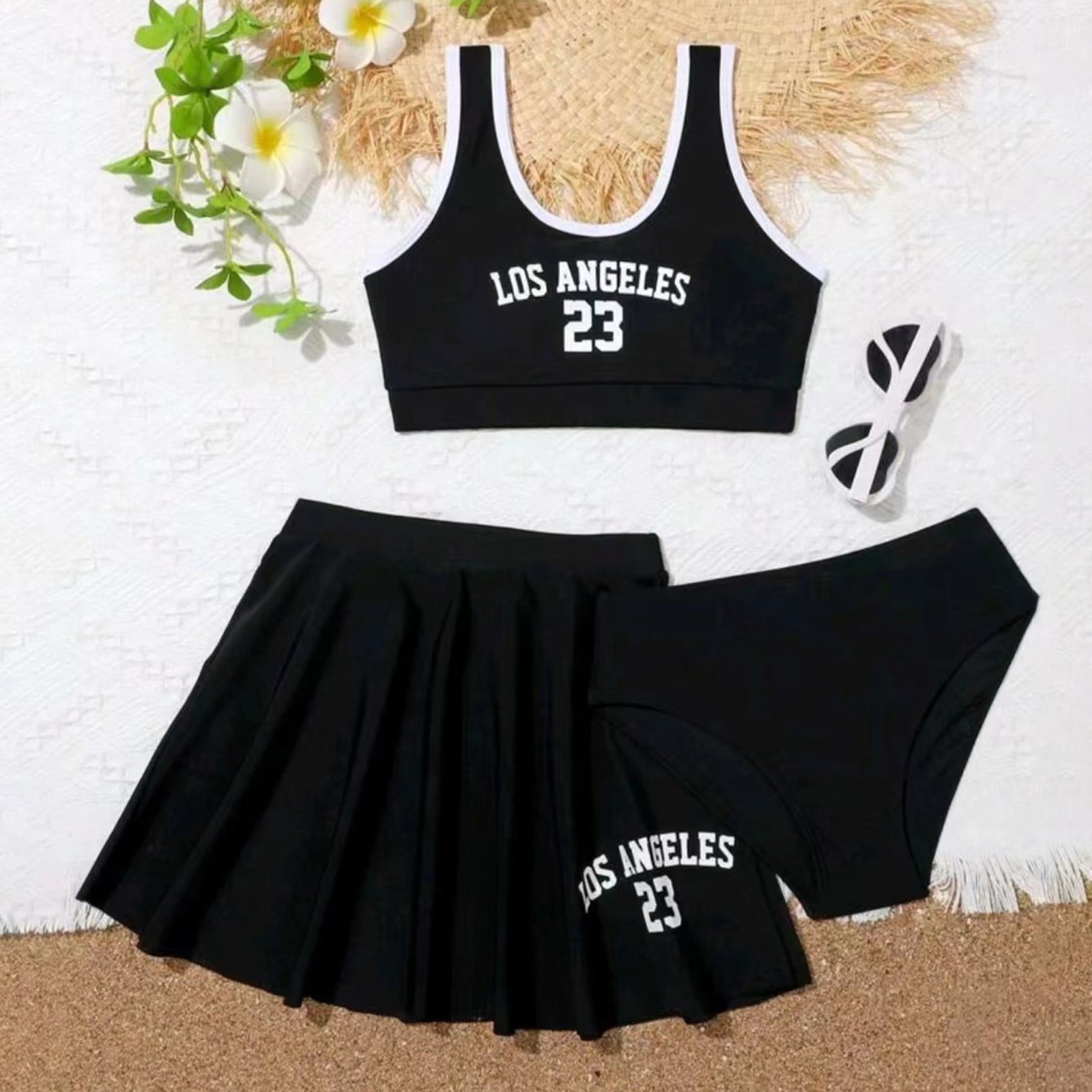 Girls Swimwear Size 7-8 V-Neck Ruffle Floral Flounce Bikini Tankini Set ...