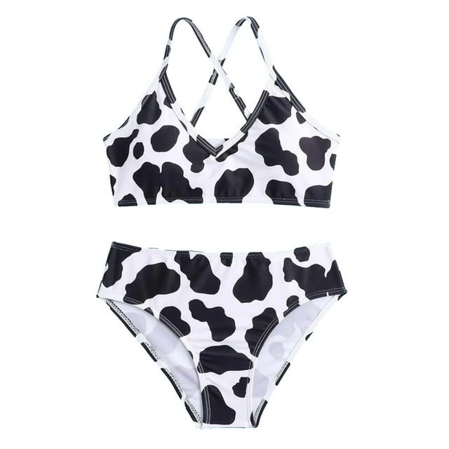 YDOJG Girls Swimwear Summer Cute Crisscross Back Cow Floral Print Two ...