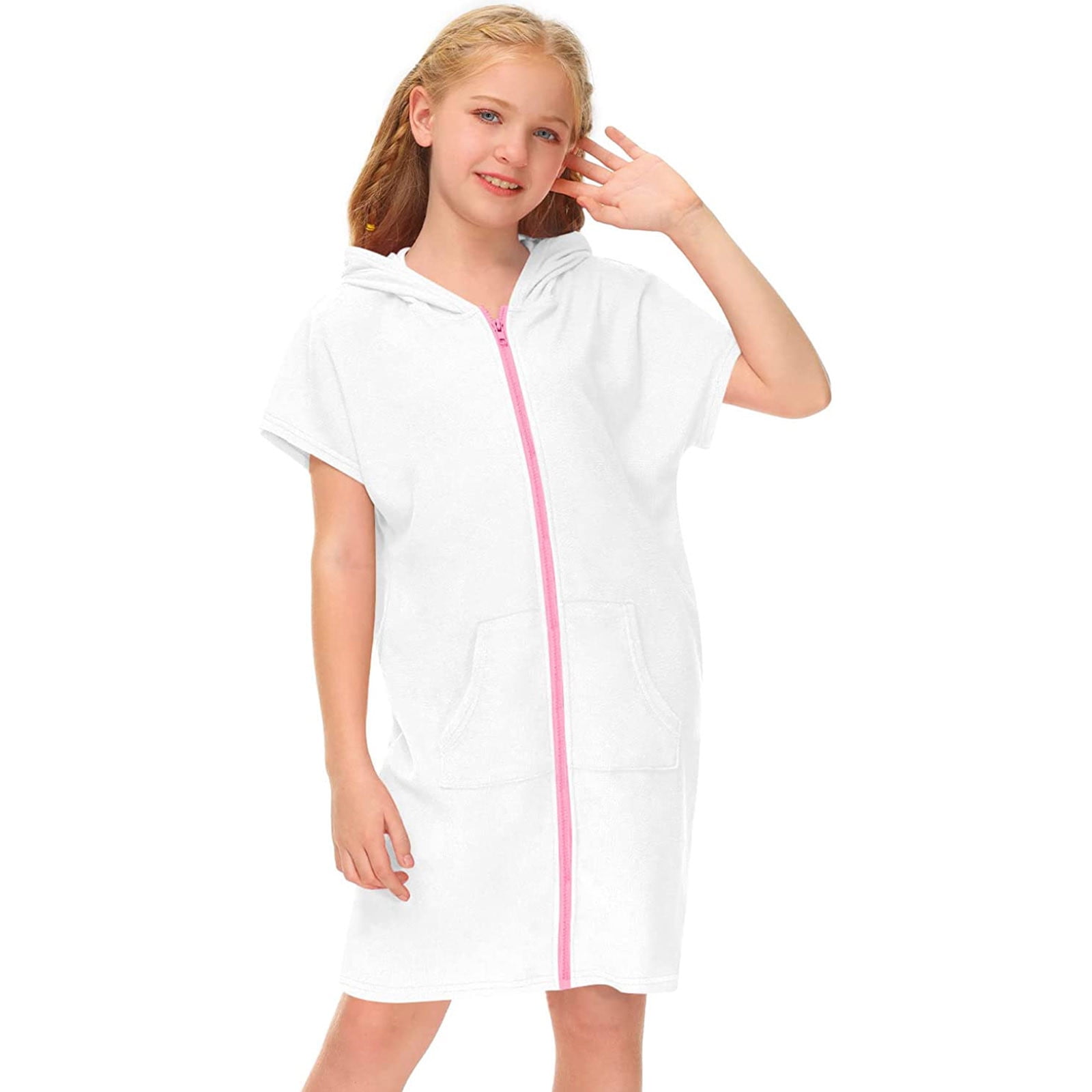 Girls' Swimwear Zipper Coverup Hooded Dress Terry Swimsuit Wraps Short ...