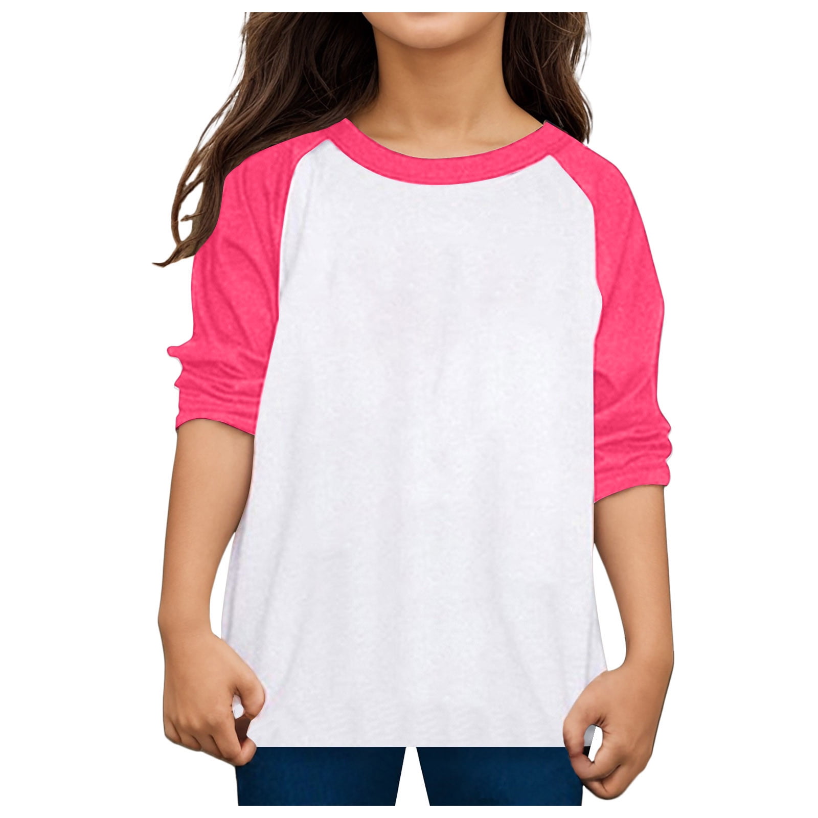 Girls T Shirt Pink Long Sleeve Shirts Girls Crew Neck Basic Tees Boys ...
