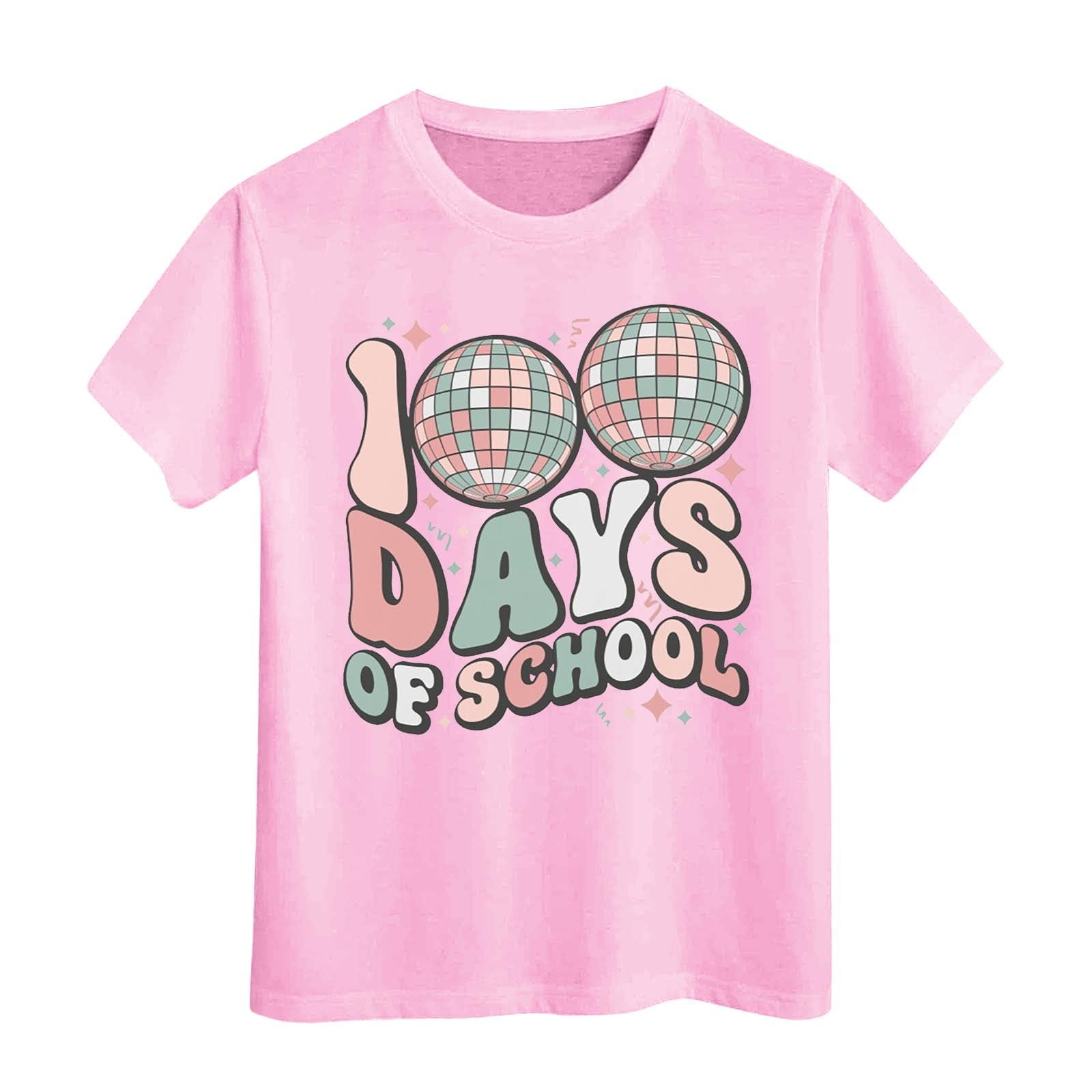 Girls T-Shirts Fashion Letter Cartoon Print Crew Neck Short Sleeve ...