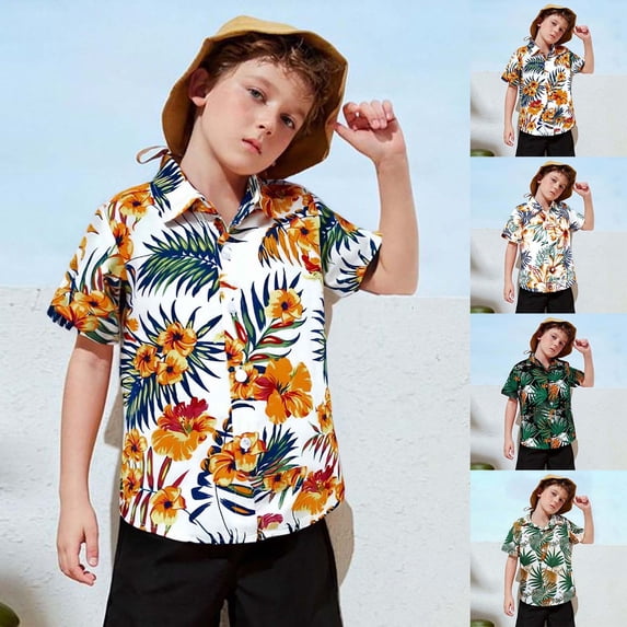 Girls T Shirts Kids Hawaiian Floral Print Short Sleeve Beach Casual ...