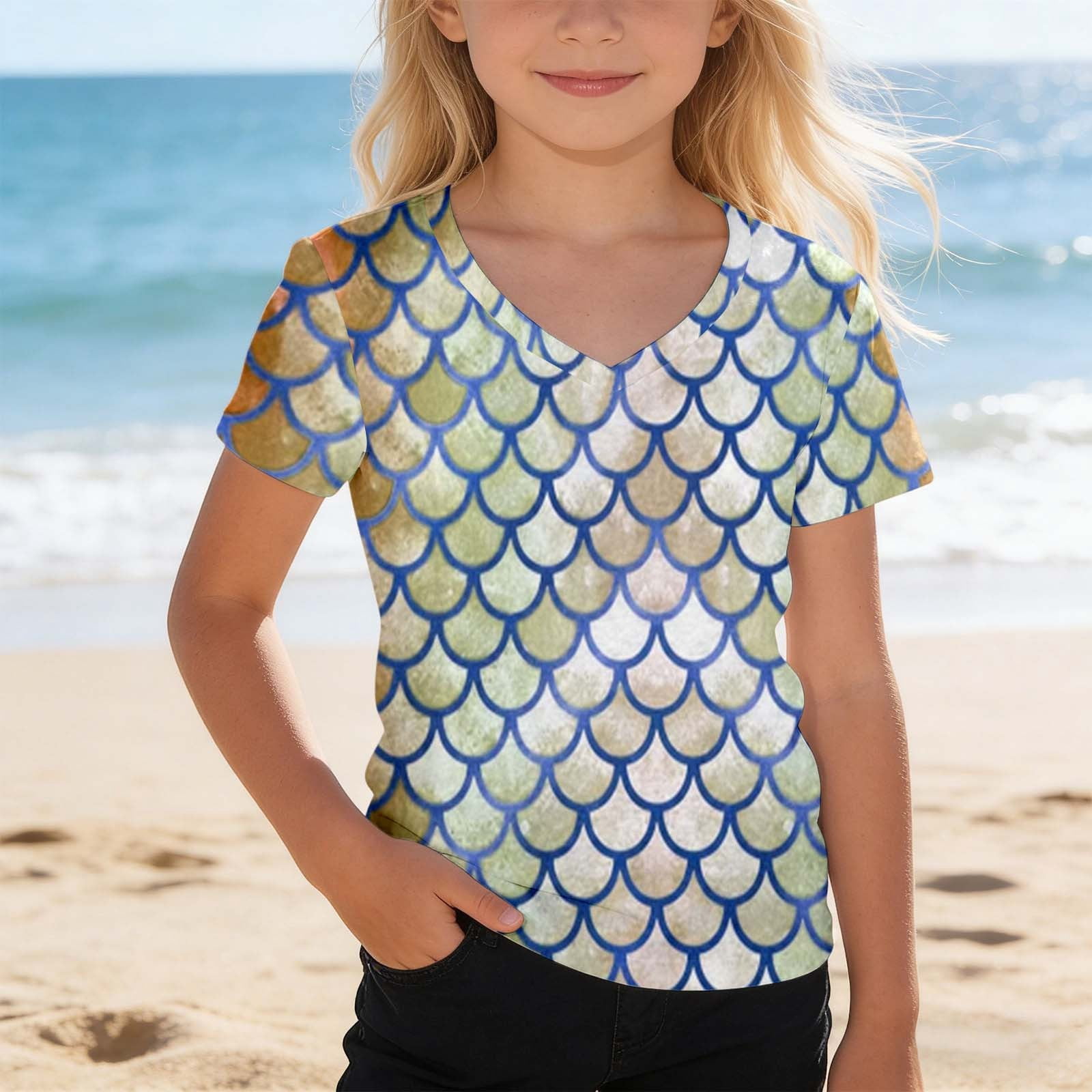 Girls T-Shirts Short Sleeve V Neck Lovely Pattern Graphic Tees Summer ...