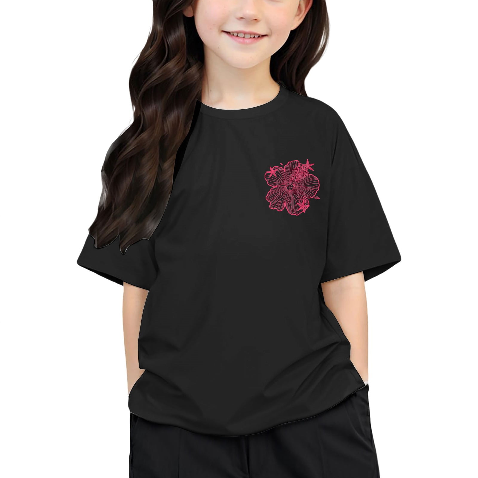 Girls T Shirts Size 14-16 Crewneck T-Shirt Short Sleeve Cotton Tee Tops ...